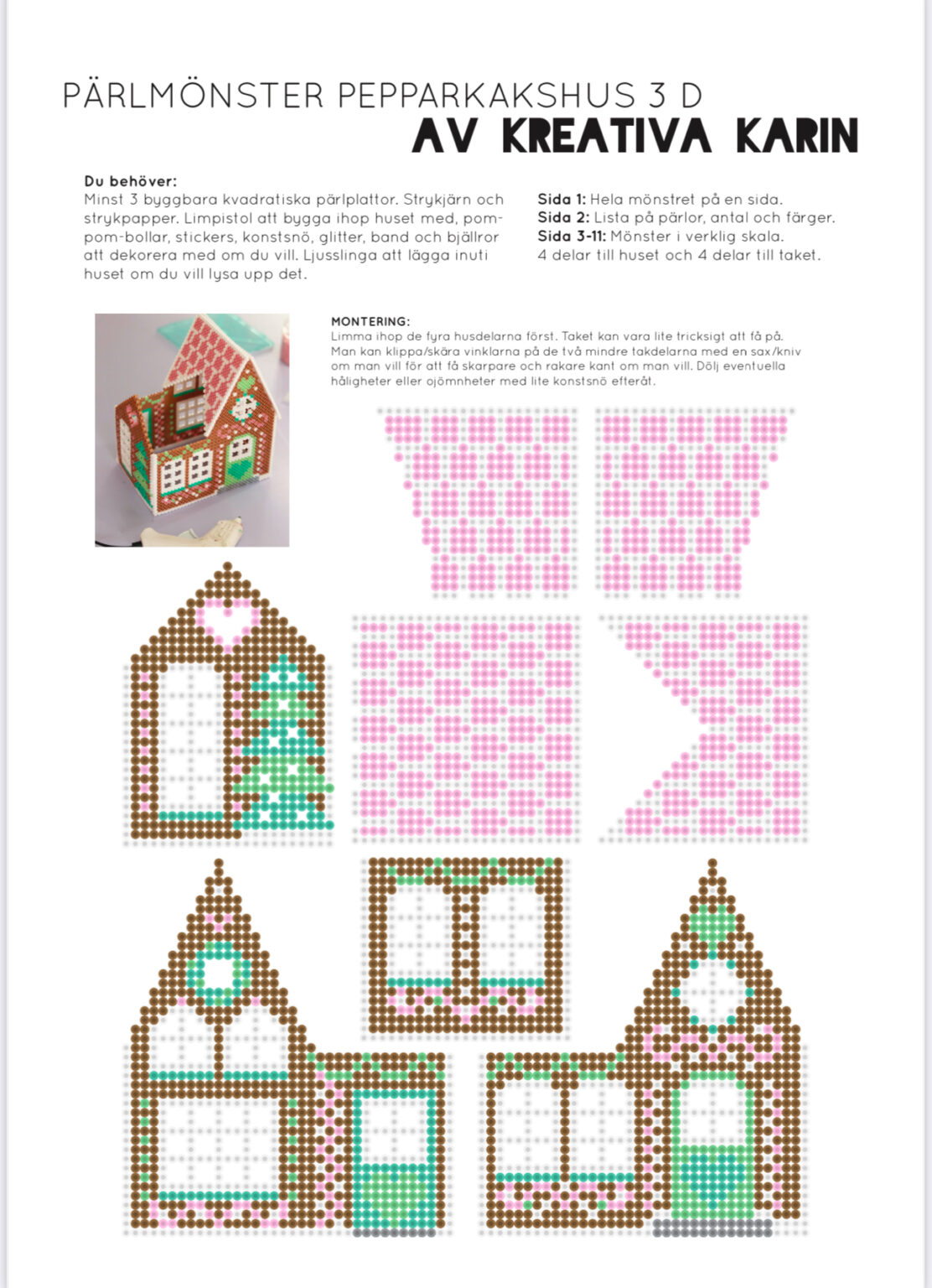 Pärlmönster PEPPARKAKSHUS 3D - Kreativa Karin